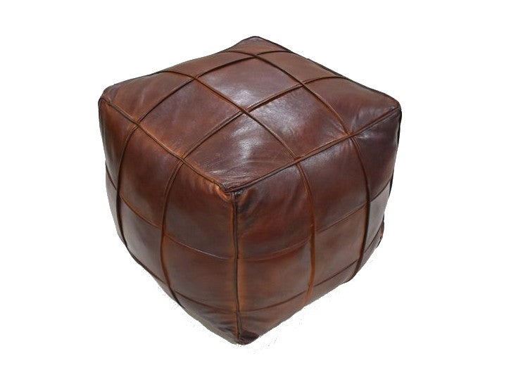 Moroccan Leather Ottoman - MOSAIC Design - 9 Squares - Brown | Leather ...