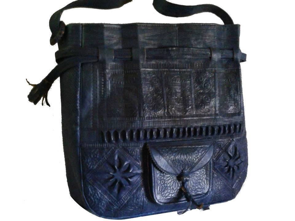 Moroccan Bohemian Leather Bag - Heritage Tote - Dark Blue – Moroccan ...