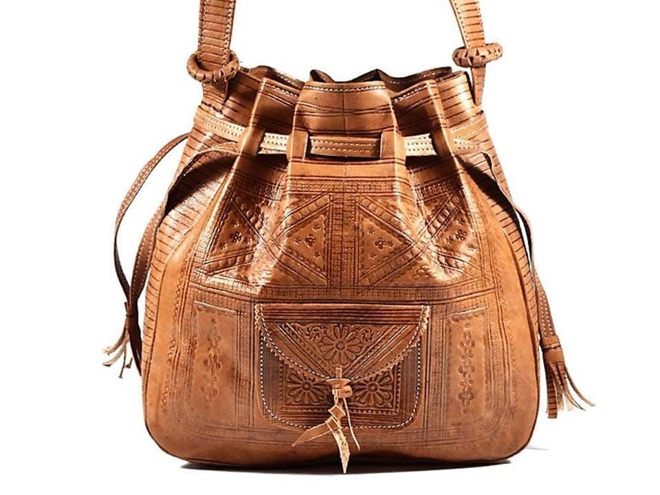 Bohemian Morocco Leather Bag - Brown Caramel | Leather Bucket Tote By ...