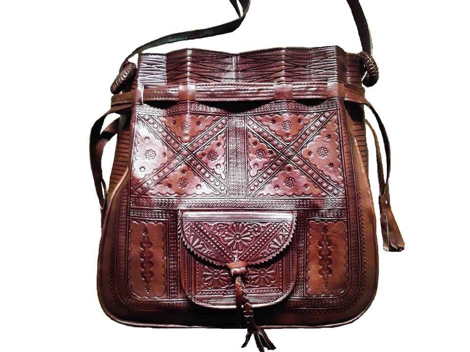 Bohemian Morocco Leather Bag - Brown | Leather Bucket Tote By Moroccan ...