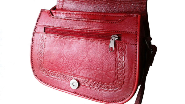 Dorar Handbag - Palm- Red | Leather Shoulder Bag By Moroccan Corridor®