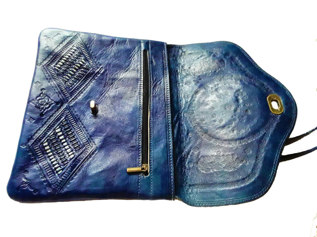 Jeblia - Blue Leather Clutch Bag - Sky | Embroidered Bag By Moroccan ...