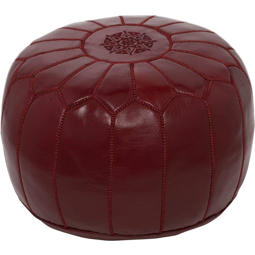 Moroccan Leather Ottoman - Deep Red | Round Embroidered Pouf By ...