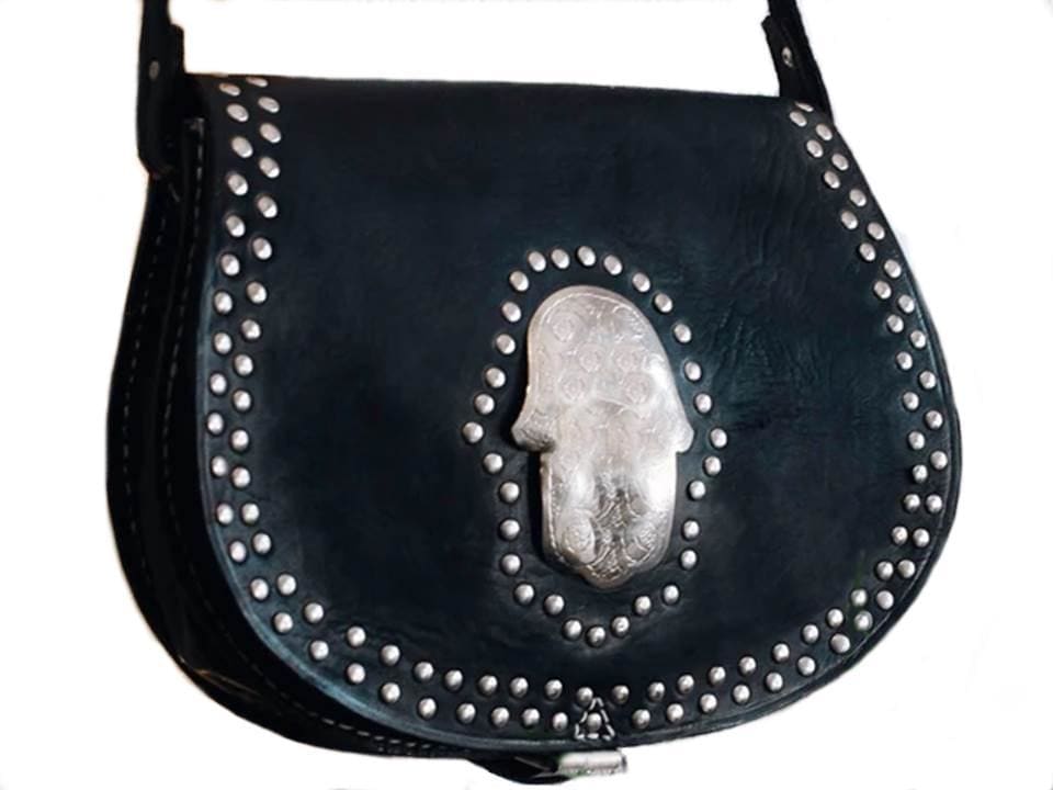 Morocco Gypsy Leather Bag - Hamsa Médaillon - Black | Gypsy Bag By ...